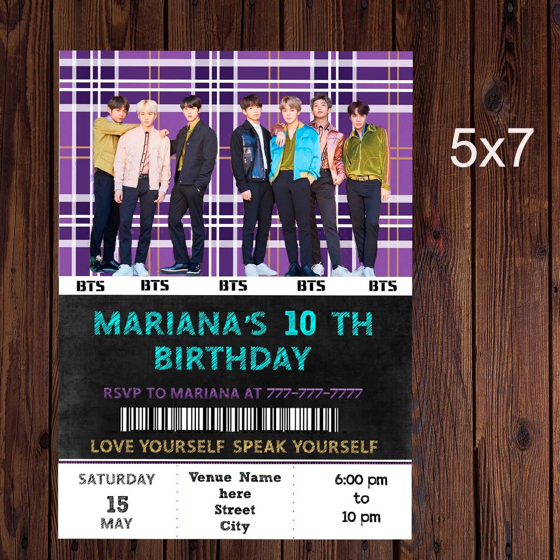 BTS Invitation Printable, Kpop ,invitation, Boy Band, BTS Party, K-pop ...