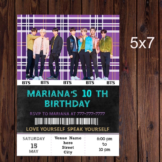 BTS Invitation Printable Kpop invitation Boy Band BTS | Etsy UK