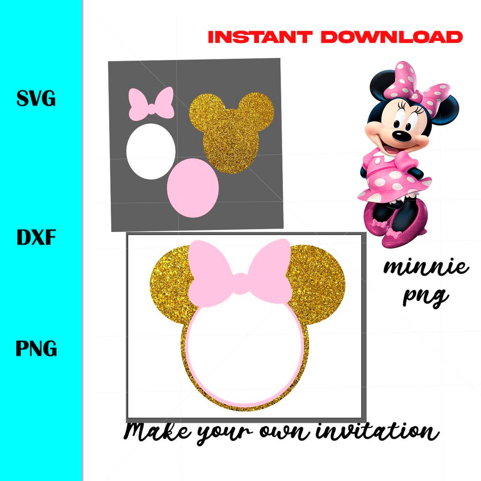 Minnie Mouse INVITATION Svg, Template Minnie Invitation Svg, Png ...