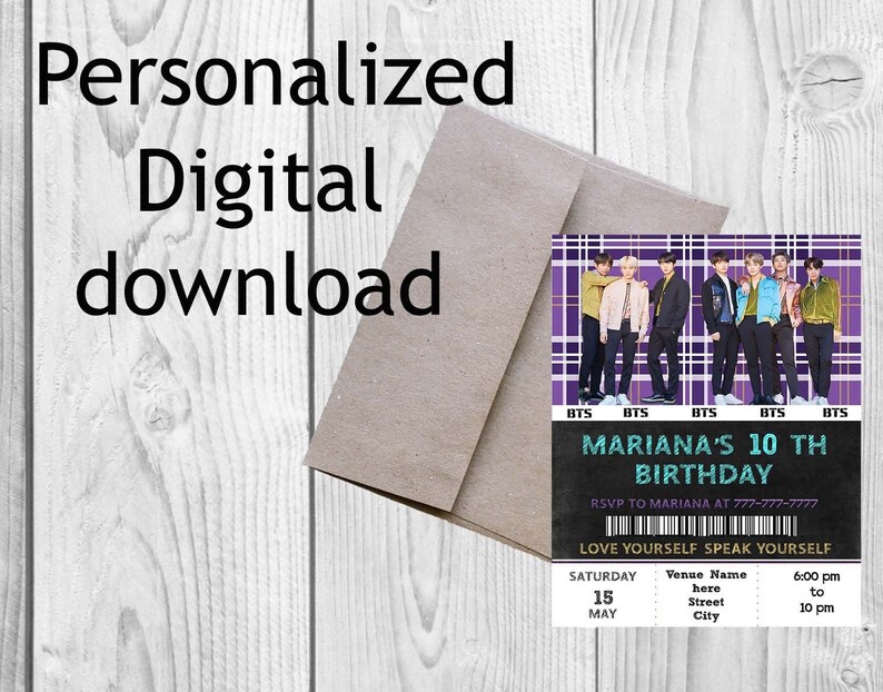 BTS Invitation Printable, Kpop ,invitation, Boy Band, BTS Party, K-pop ...