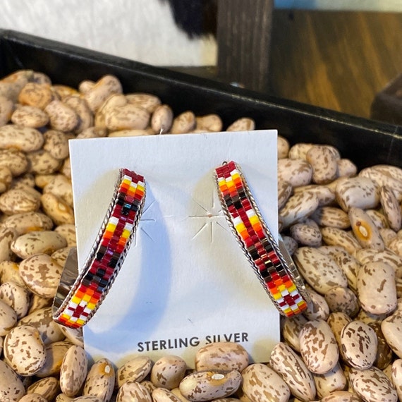 Native American Navajo Red Colored Seed Bead Hoop Earrings - Etsy