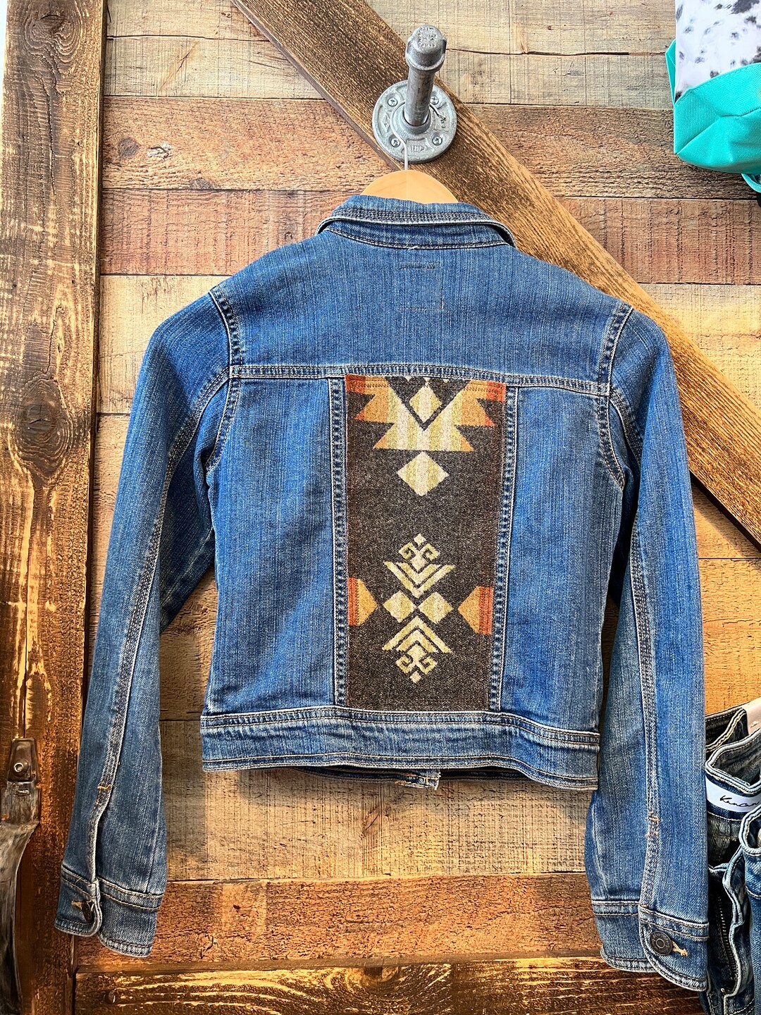 Jean Jacket, Cow Girl Jacket, Rodeo Jacket, Aztec Upcycled Jean Jacket ...