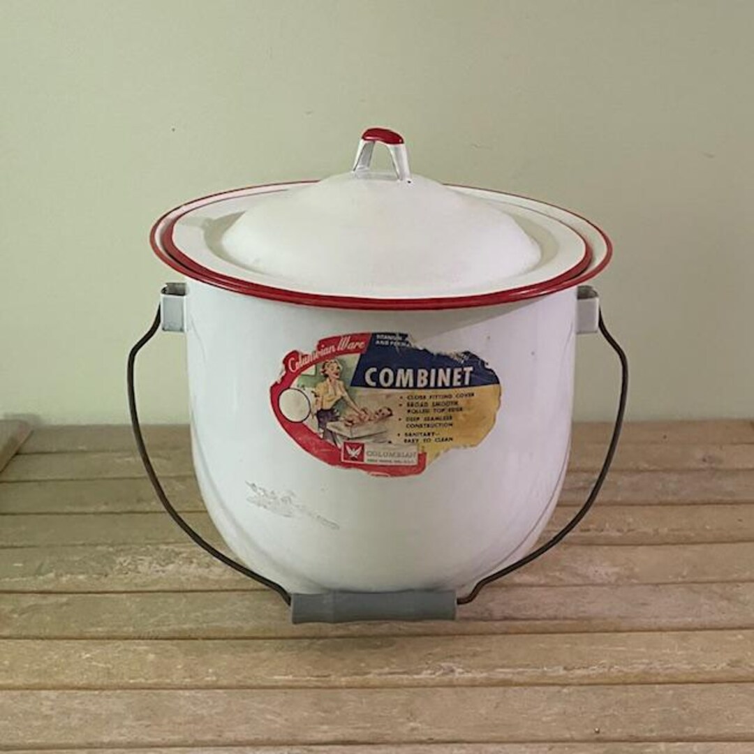 Vintage White Enamel Diaper Pail With Lid, Enamel Columbian Ware ...