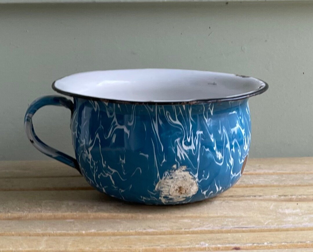 Vintage Enamel Potty Chair Pot, Blue Swirl Enamelware - Etsy