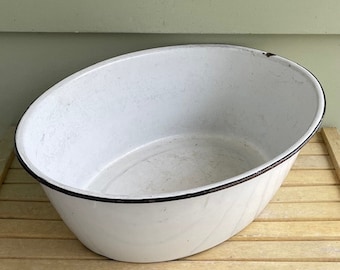 White Enamel Wash Basin, Vintage Enamel Farm Basin - Etsy