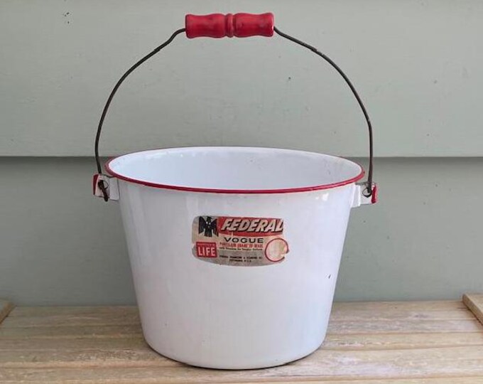 Vintage Federal Vogue Enamel Bucket, Farmhouse Enamelware - Etsy