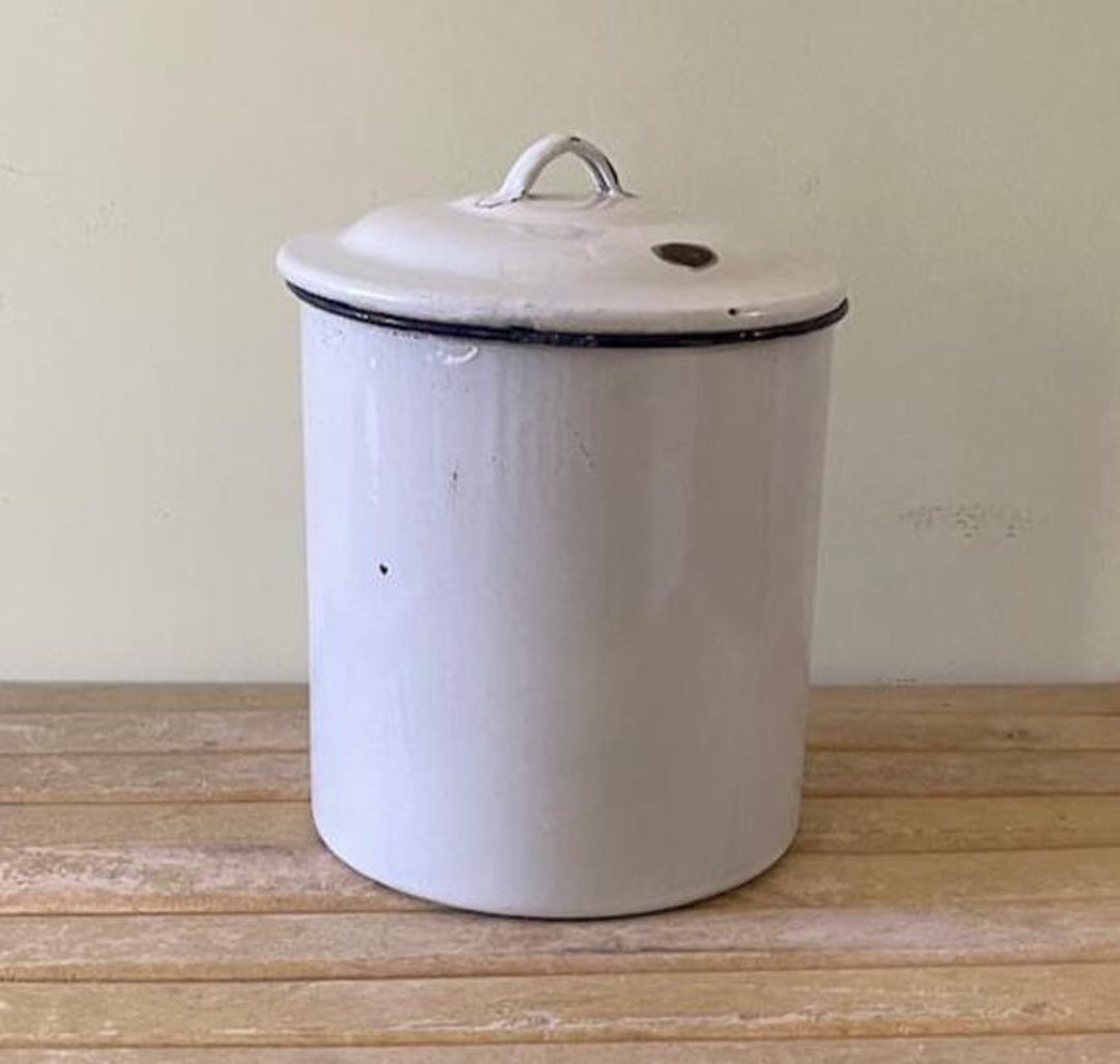 Vintage Enamel Kitchen Canister, White Enamel Container - Etsy