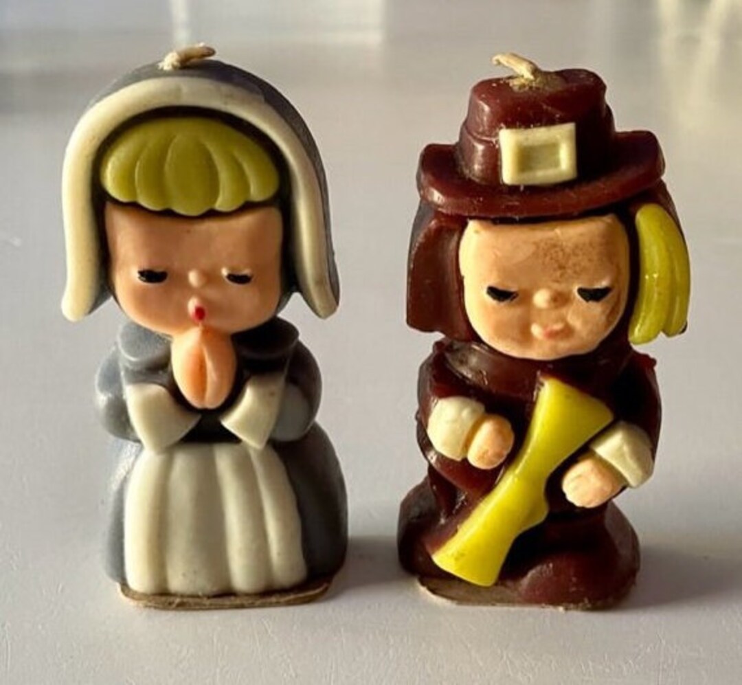 Pair Pilgrim Thanksgiving Candles, Vintage M & F Mfg Co Thanksgiving ...