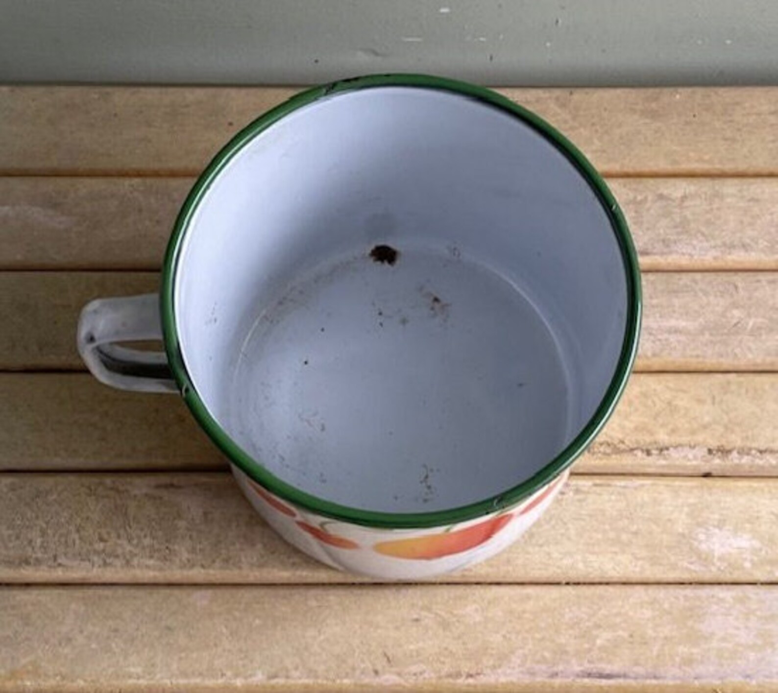 Vintage Large Enamel Mug With Fruit Pattern, Vintage Kitchen - Etsy