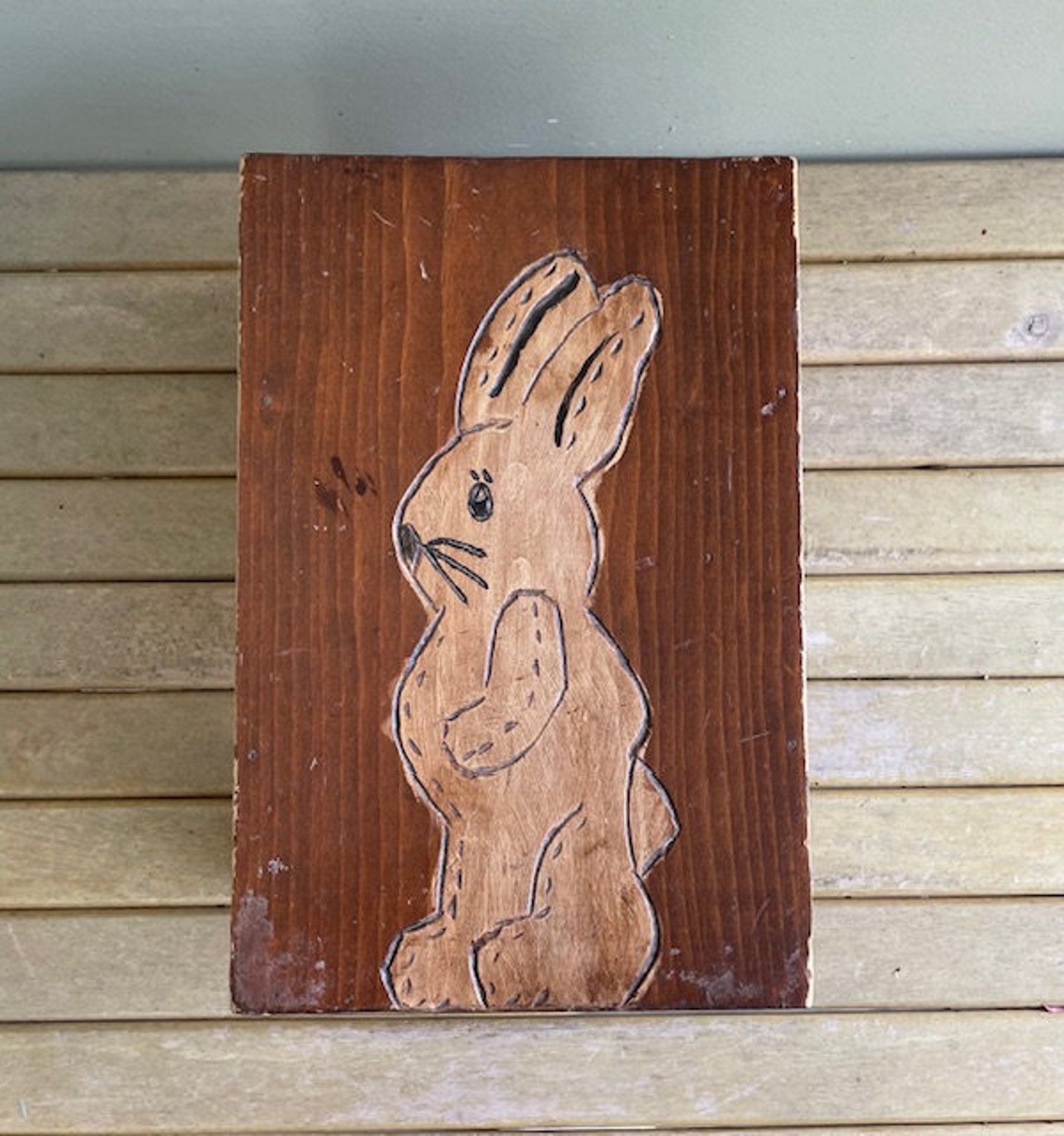 Vintage Wood Step Stool With Pyrography Rabbit, Child's Seat - Etsy