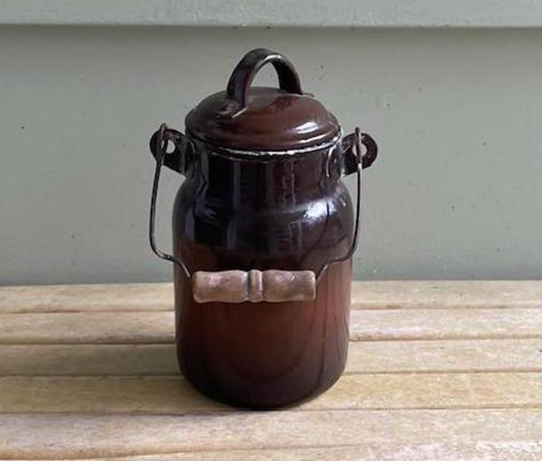 Vintage Brown Enamel Cream Can With Handle and Lid - Etsy