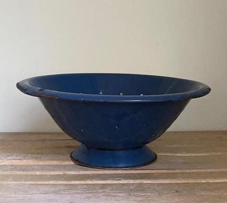 Vintage Blue Enamel Strainer Colander, Farmhouse Kitchen - Etsy