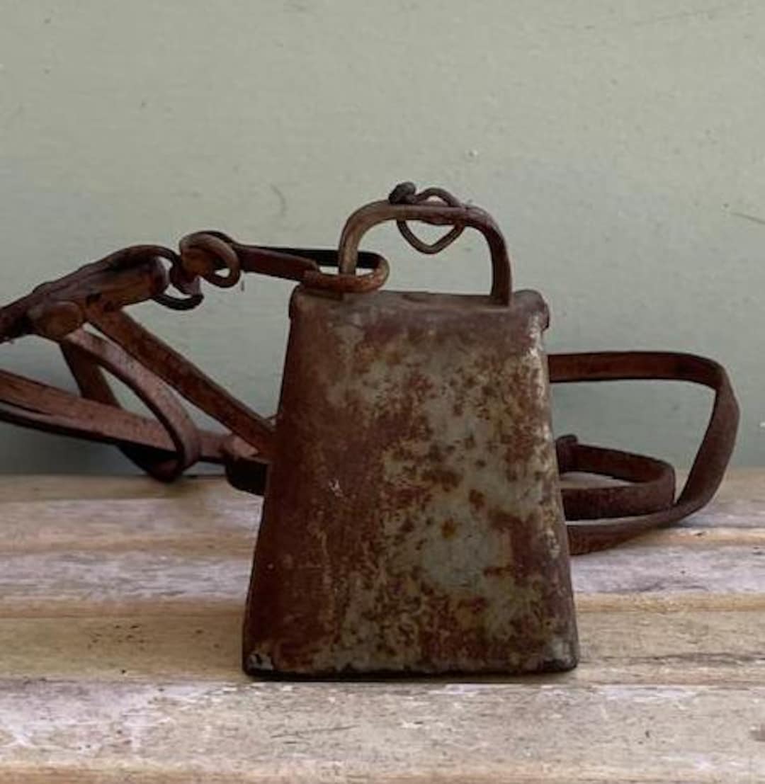 Small Vintage Cow Bell With Leather Strap, Rustic Farm Bell - Etsy