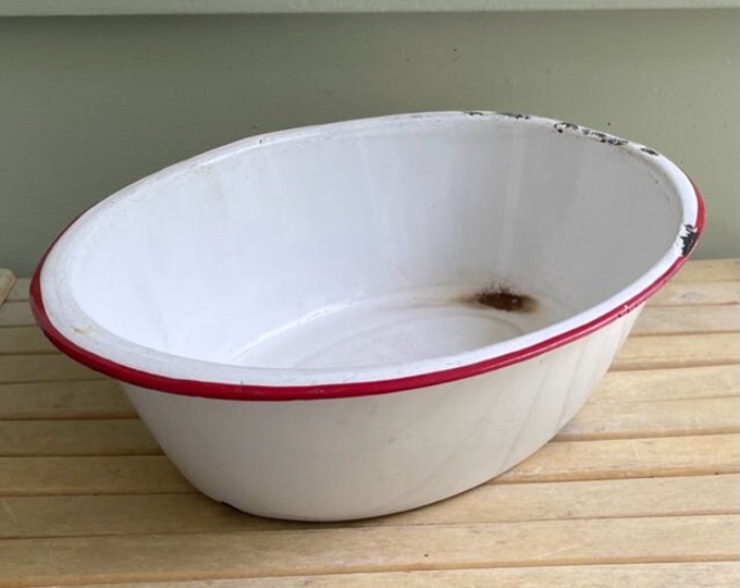 Vintage Oval Enamel Farm Wash Basin, Farmhouse Enamelware - Etsy