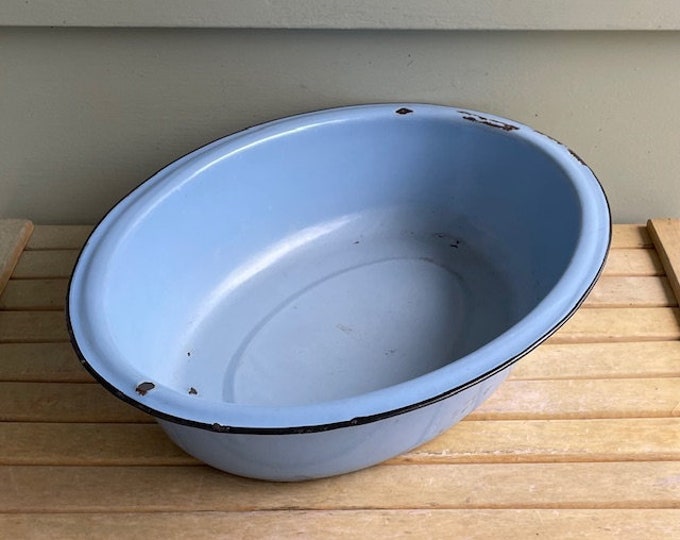 Vintage Baby Blue Oval Enamel Wash Basin, Farmhouse Enamelware - Etsy