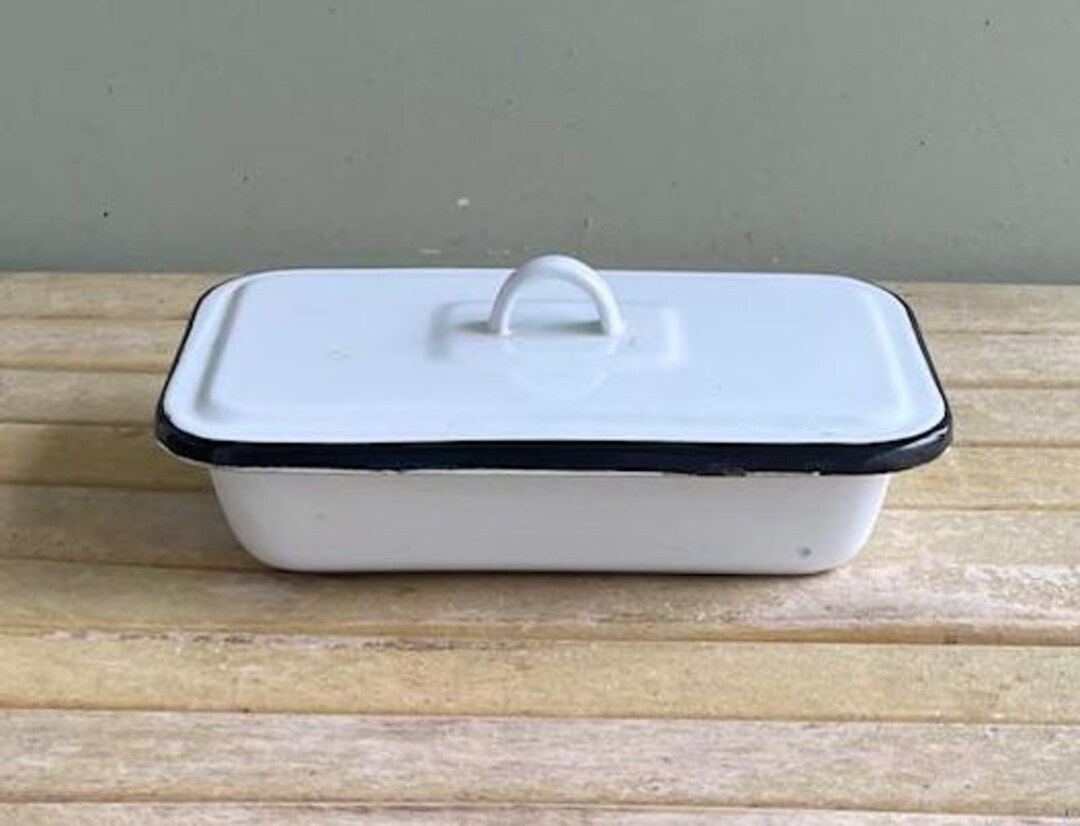 Vintage Enamel Refrigerator Storage Container, Utensils Storage - Etsy