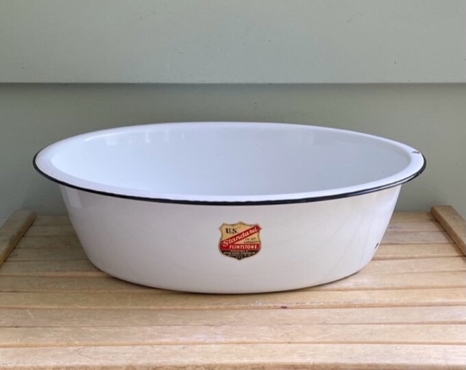 Vintage Oval Enamel Wash Basin, U S Standard Flintstone Enamel - Etsy