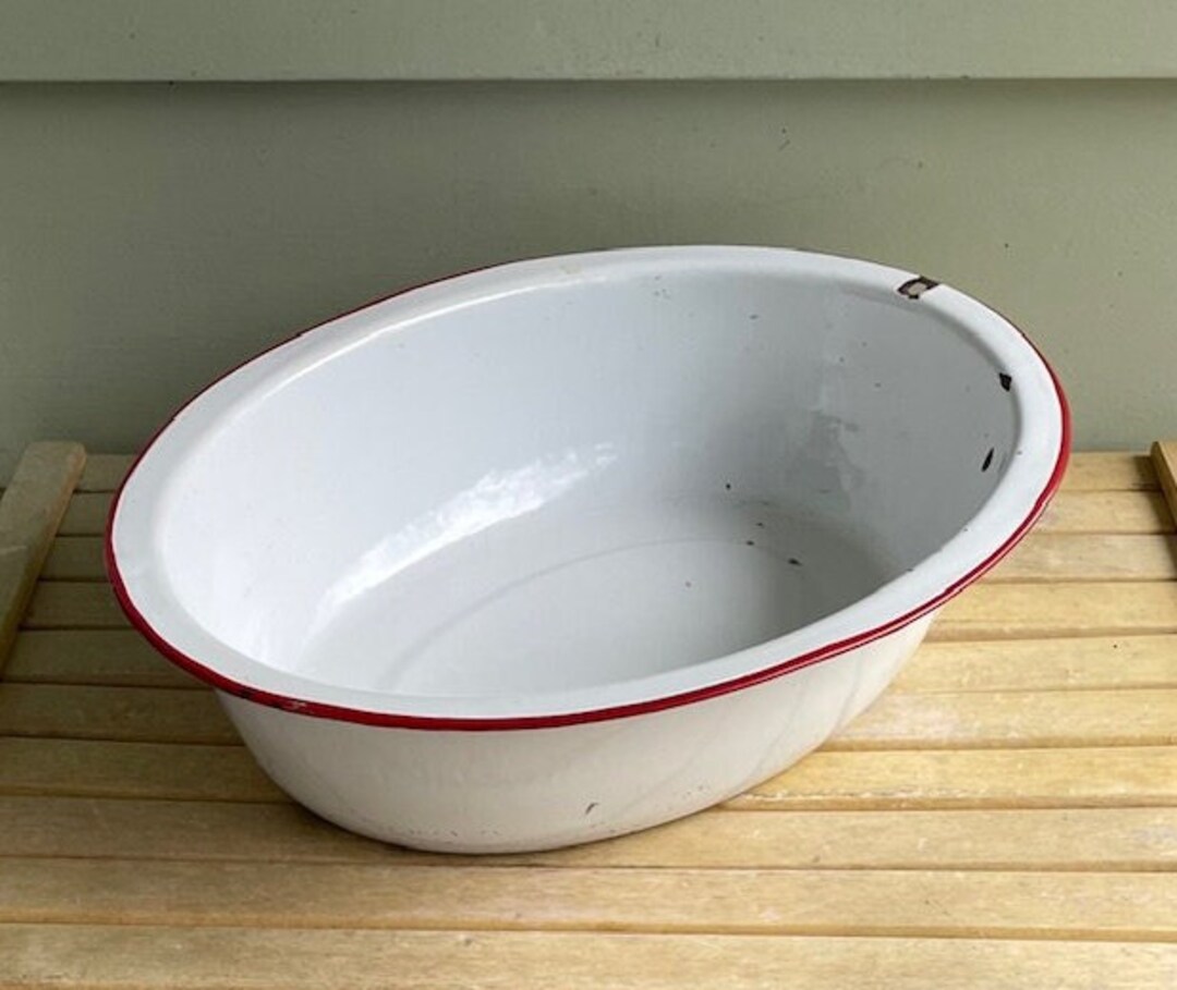 Oval Enamel Wash Basin, Vintage Farmhouse Enamelware - Etsy