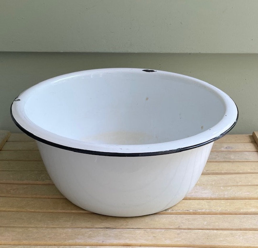 White Enamel Wash Basin, Vintage Enamel Farm Basin - Etsy