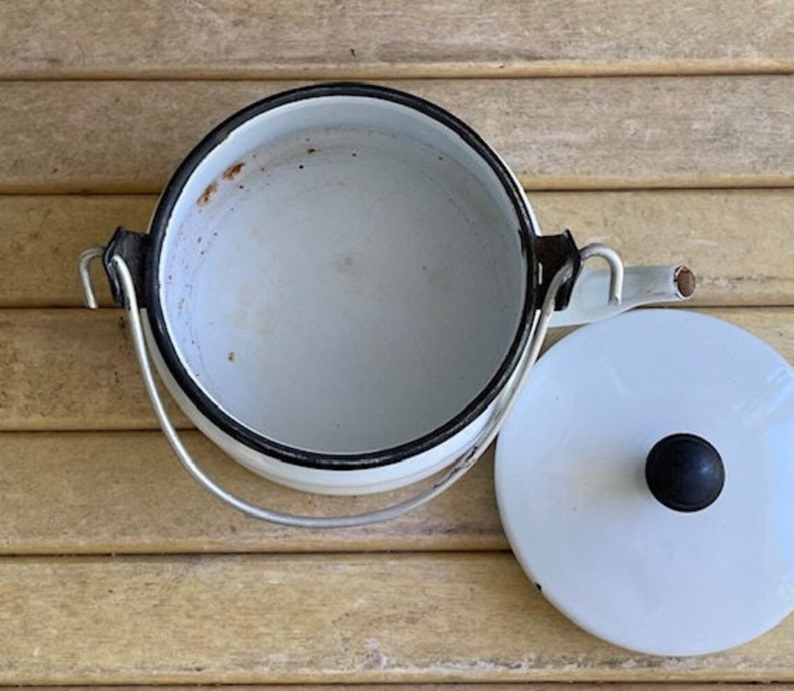 Vintage Small Enamel Tea Pot - Etsy