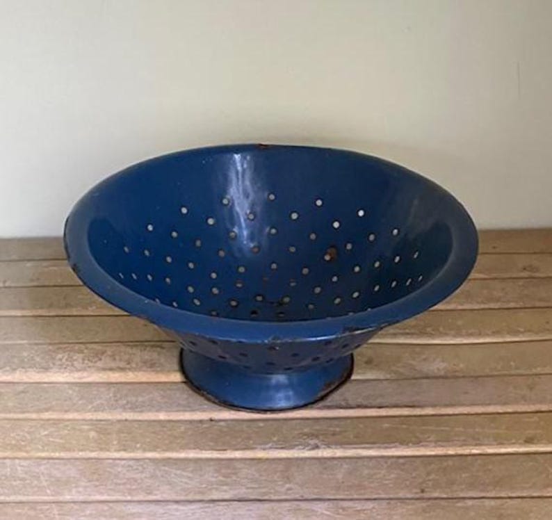 Vintage Blue Enamel Strainer Colander, Farmhouse Kitchen - Etsy
