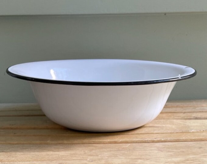 Enamel Wash Basin, White With Black Trim - Etsy