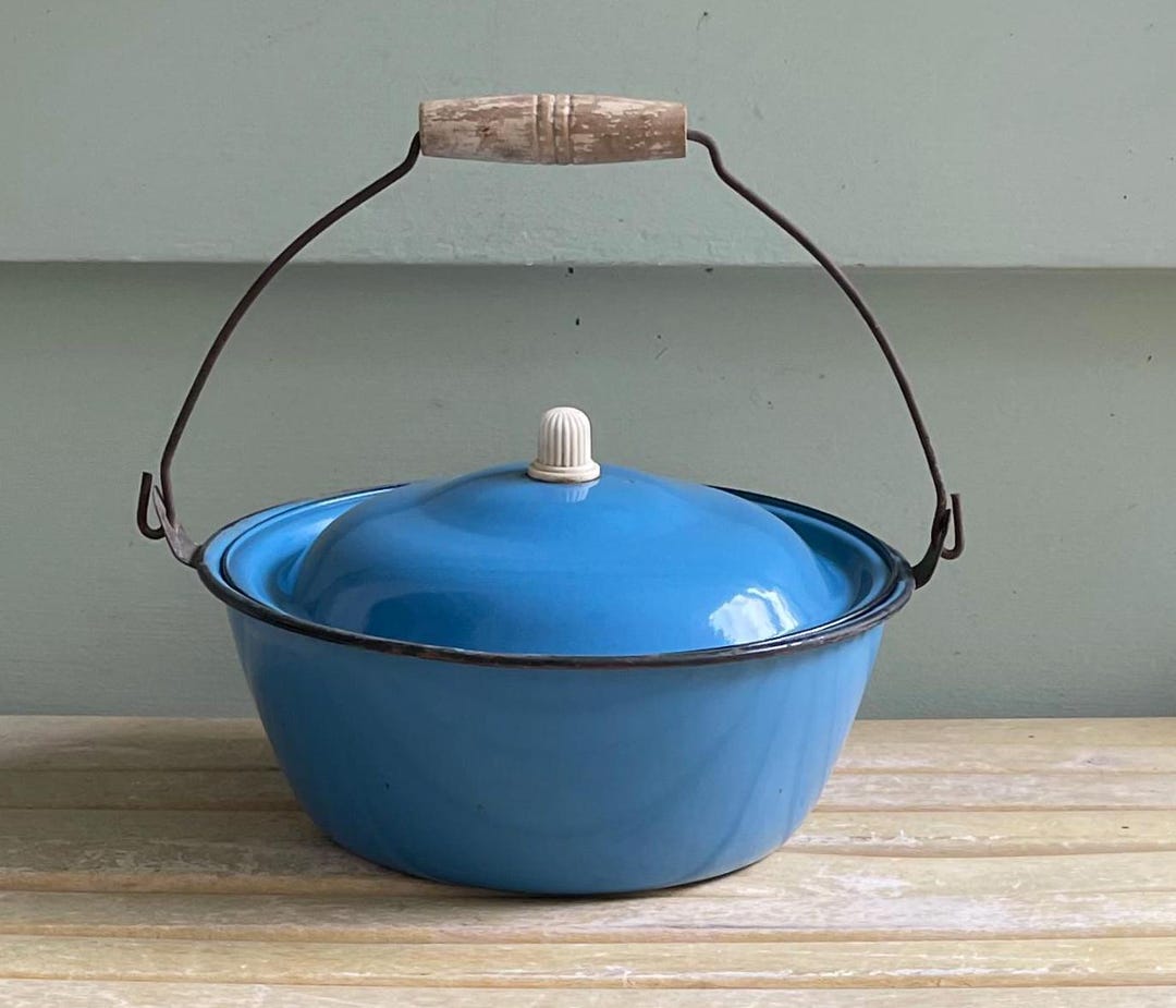 Vintage Blue Enamel Cooking Pot With Lid - Etsy