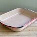 Enamel Cake Pan Vintage Tan / Beige With Red Trim Enamelware - Etsy