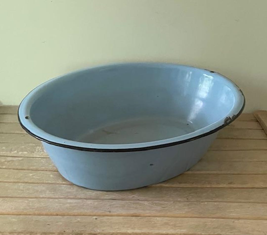 Blue Oval Enamel Wash Basin, Vintage Farmhouse Enamelware - Etsy