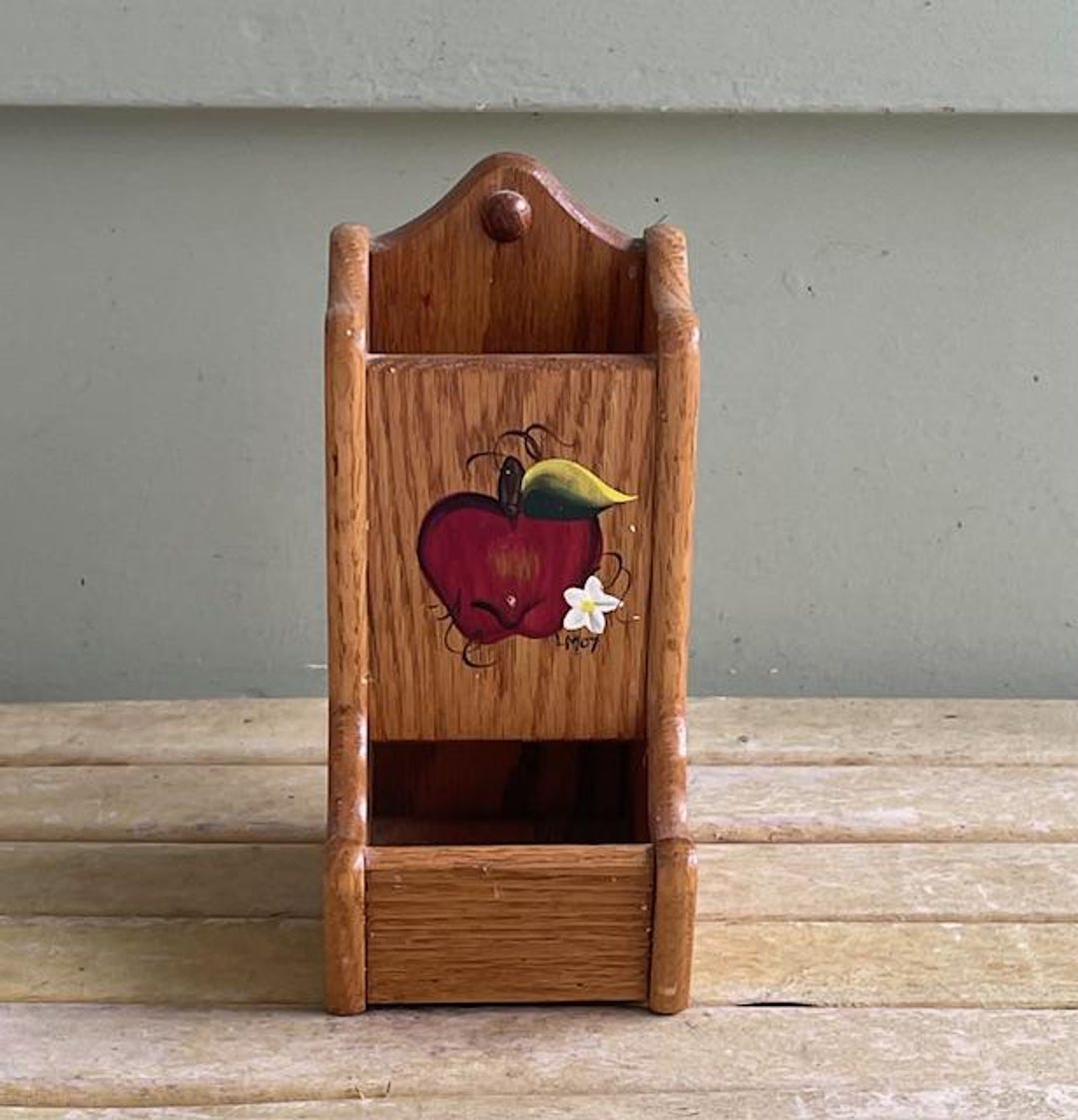 Vintage Wood Kitchen Matchbox Holder With Painted Apple - Etsy