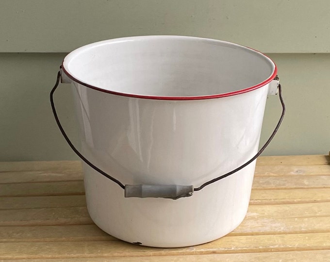 White Enamel Bucket, Farmhouse Enamelware - Etsy