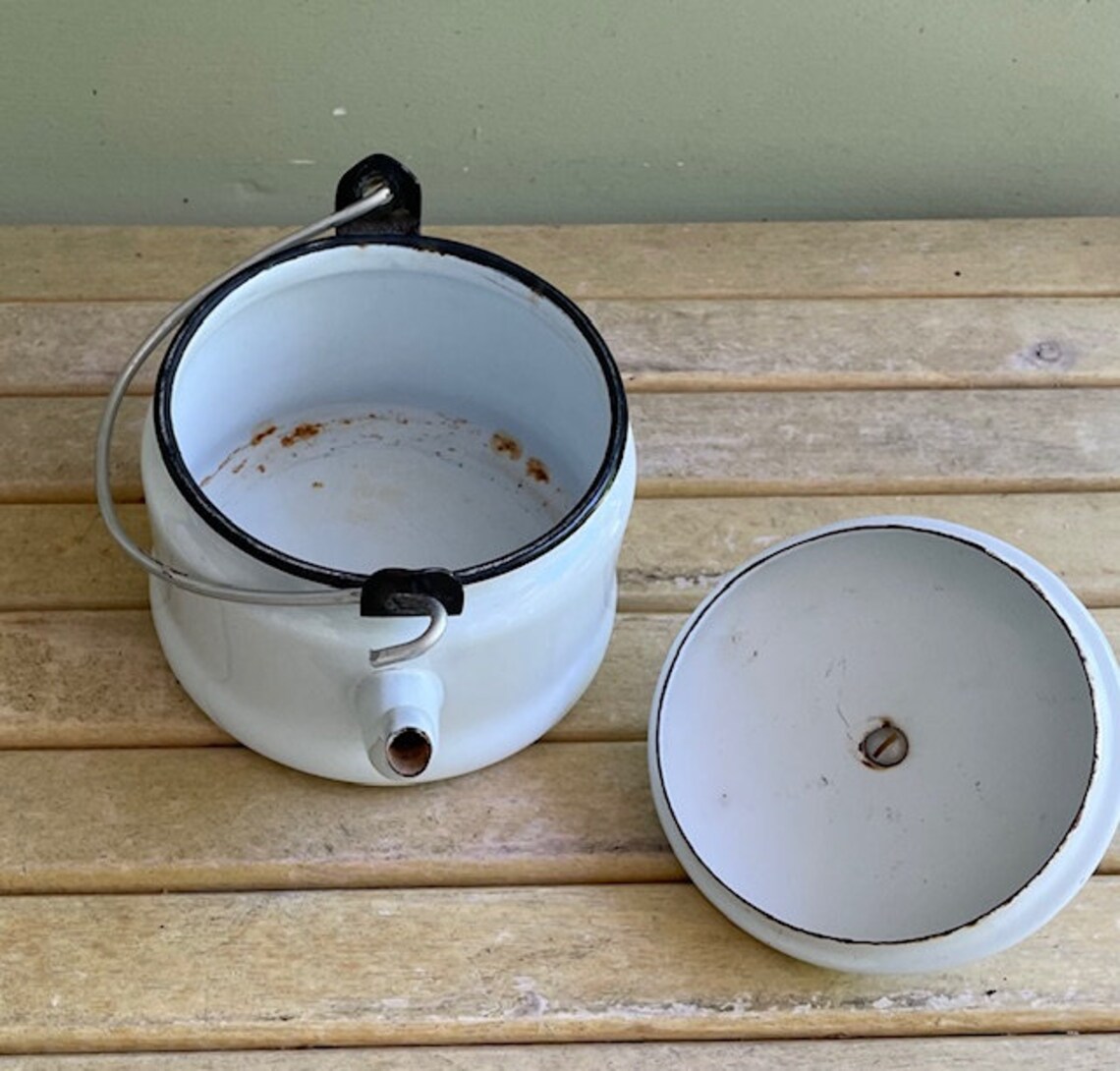 Vintage Small Enamel Tea Pot - Etsy