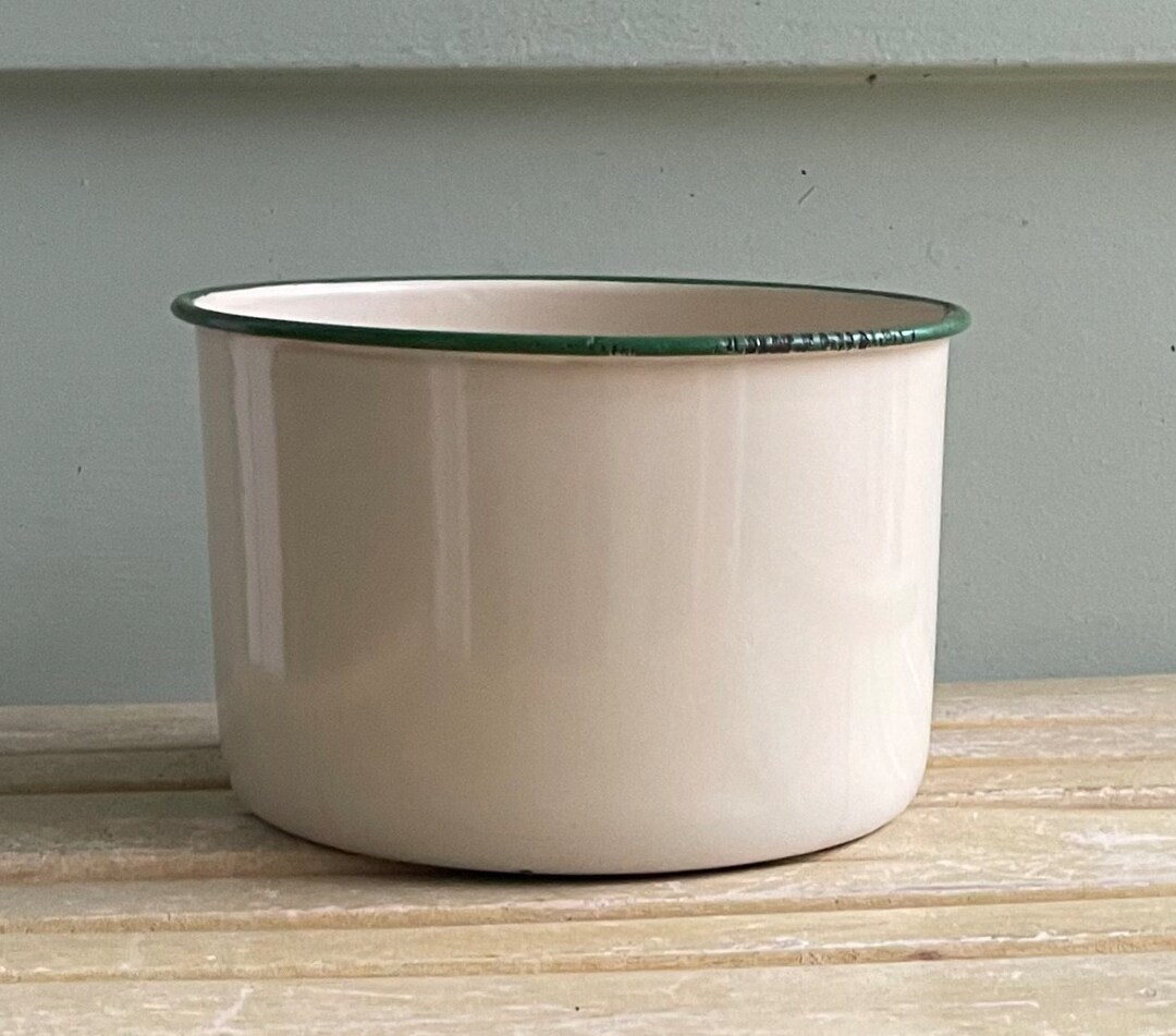 Vintage Enamel Container, Cream With Green Trim Enamel Cooking Pot - Etsy