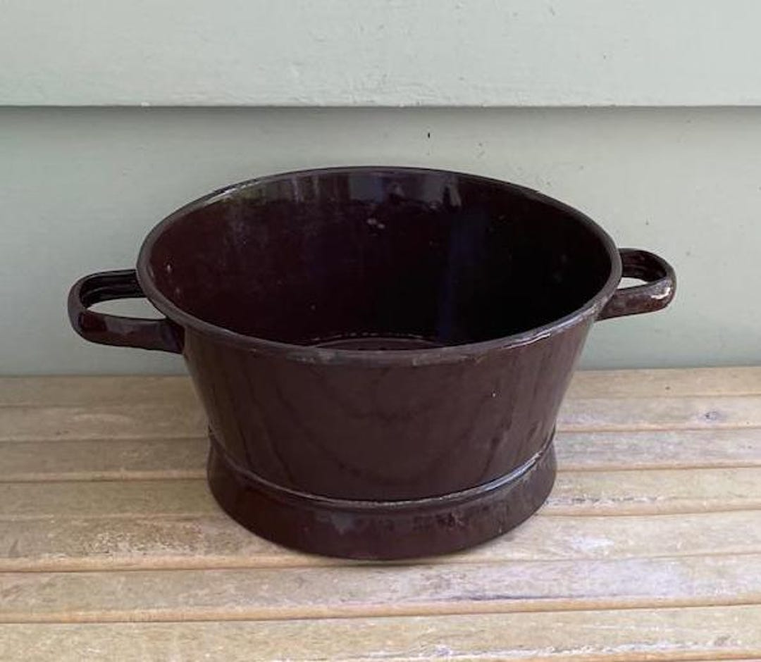 Vintage Enamel Colander, Brown Enamel Kitchen Strainer, Farmhouse ...