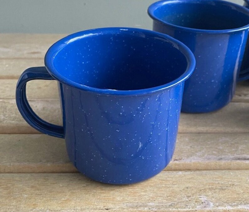 Set of Four Vintage Blue Speckled Enamel Coffee Cups - Etsy