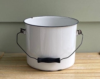 White Enamel Bucket, Farmhouse Enamelware - Etsy