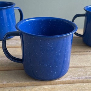 Set of Four Vintage Blue Speckled Enamel Coffee Cups - Etsy