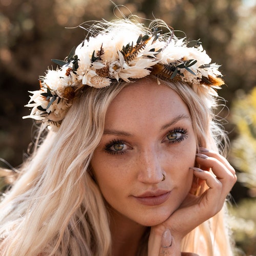 Pax Boho Dried Flower Crown Wedding Headband - Etsy
