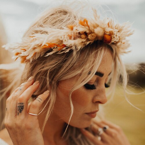 Pax Boho Dried Flower Crown Wedding Headband - Etsy UK