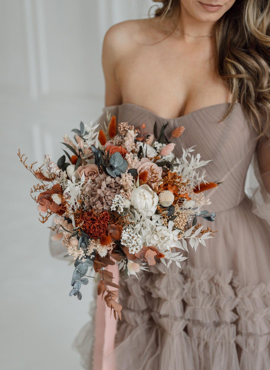 Willow Rust and Pink Dried and Preserved Flower Bridal Bouquet - Etsy
