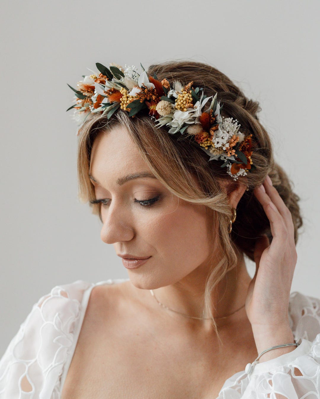 Ember Autumn Dried Flower Crown | Boho Bridal Alice Headband - Etsy UK