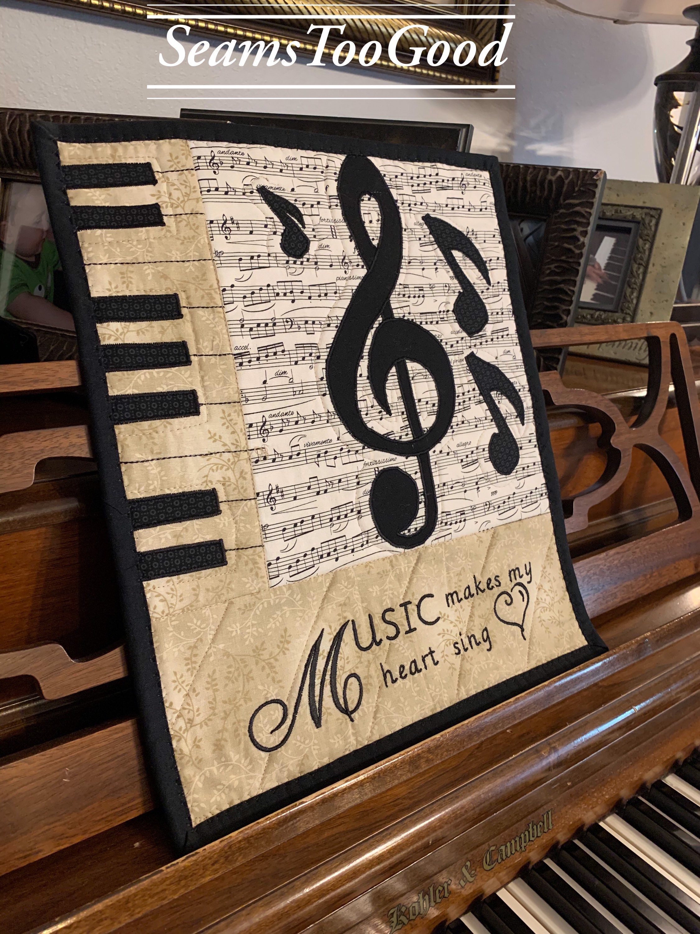 Music Note Neutral Small Quilt Wall Hanging music Makes My Heart Sing ...