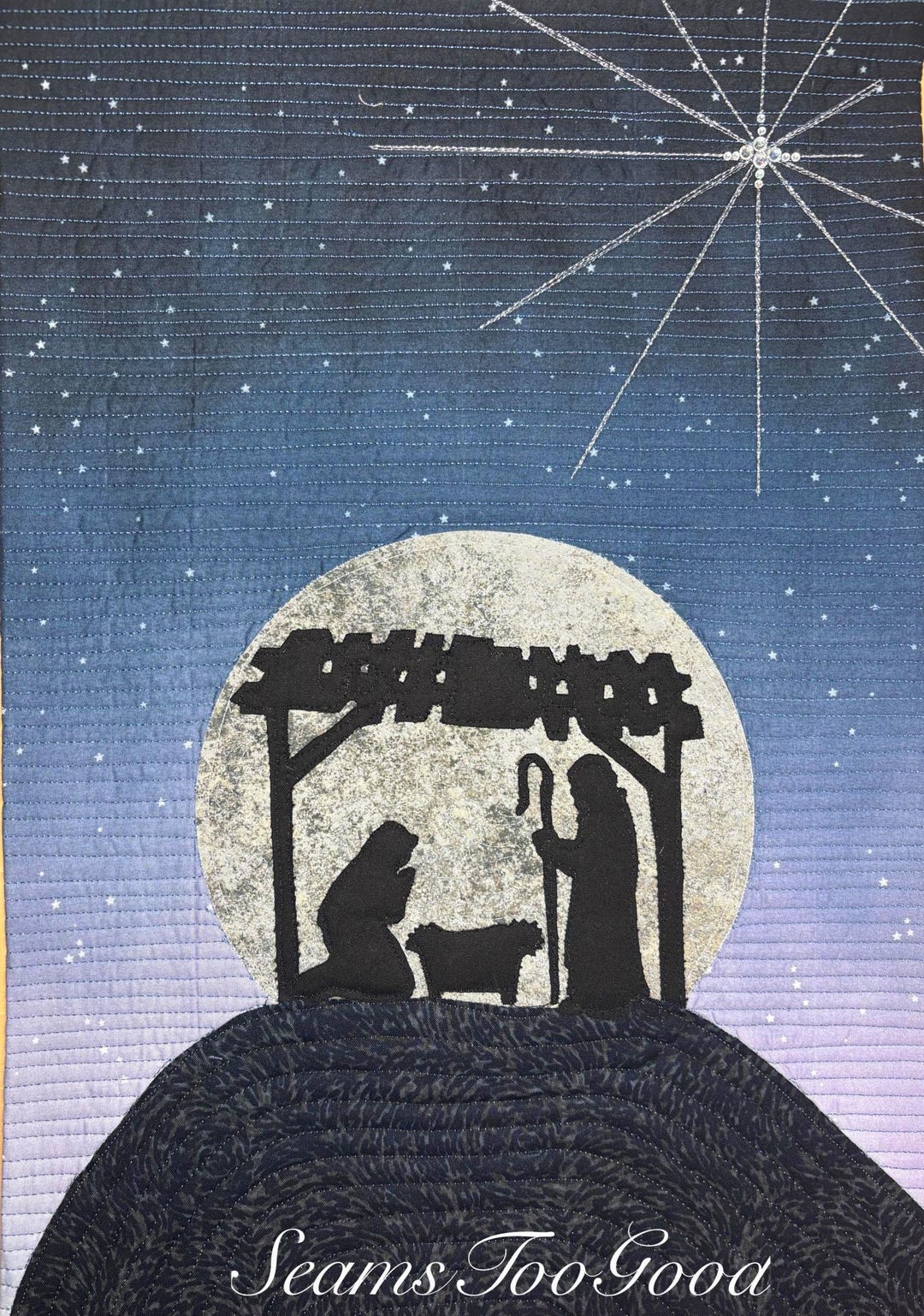 Last One! Christmas Nativity Art Quilt With Swarovski Crystals, Ombre ...