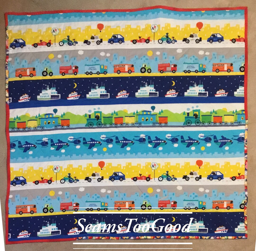 Transportation Panel Baby Quilt. Cars, Airplanes,trucks, Trains,ships ...