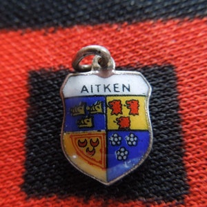 Enamel Aitken Charm Aitken Last Name Family Crest Shield Silver Plate ...