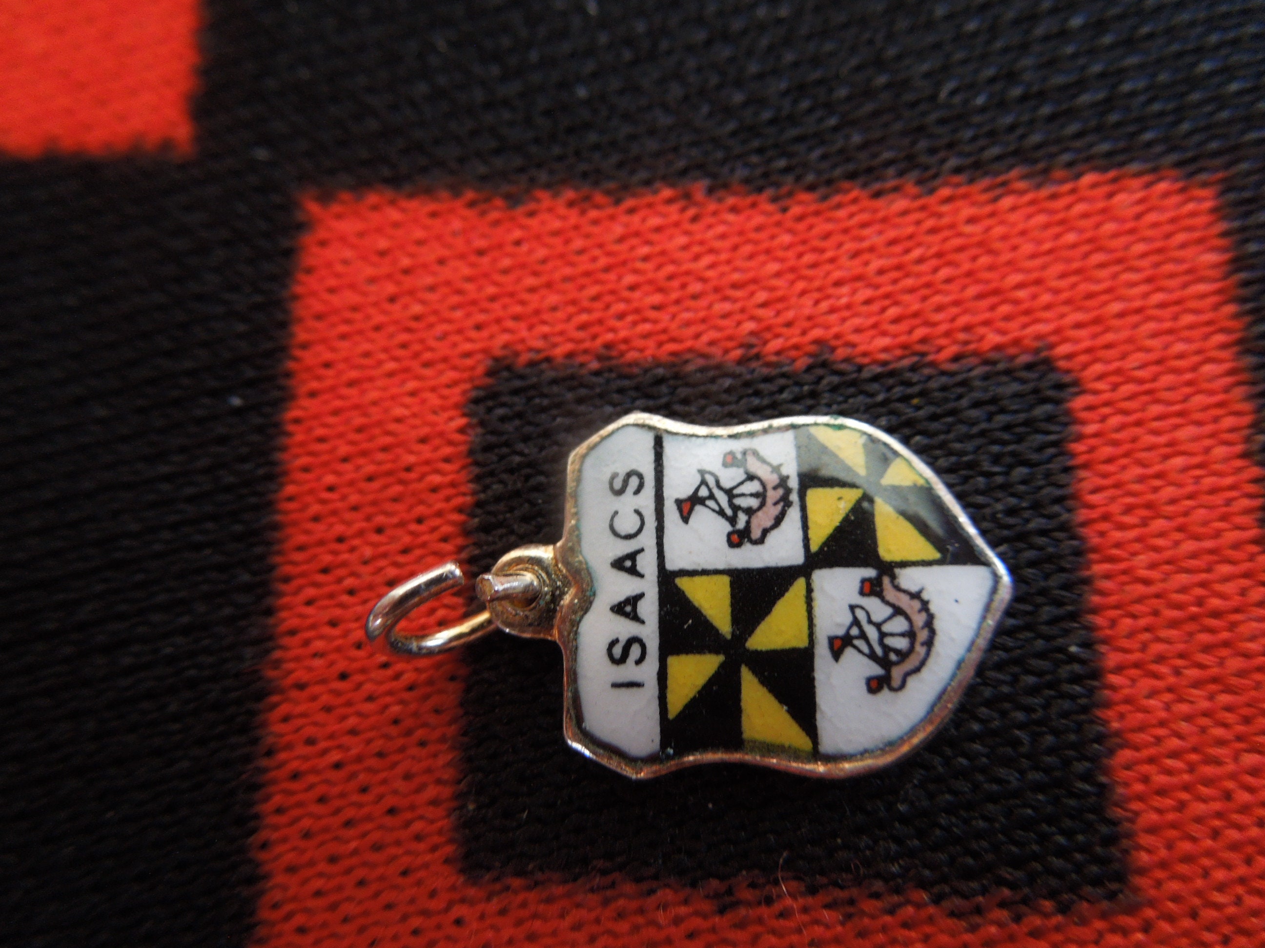 Enamel Isaacs Charm Isaacs Last Name Family Crest Shield Silver Plate ...