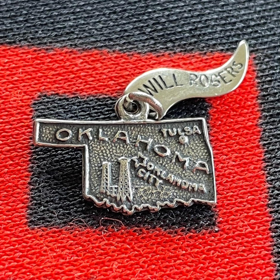 Sterling Oklahoma Charm Figural State of Oklahoma With Will Rogers Tag ...