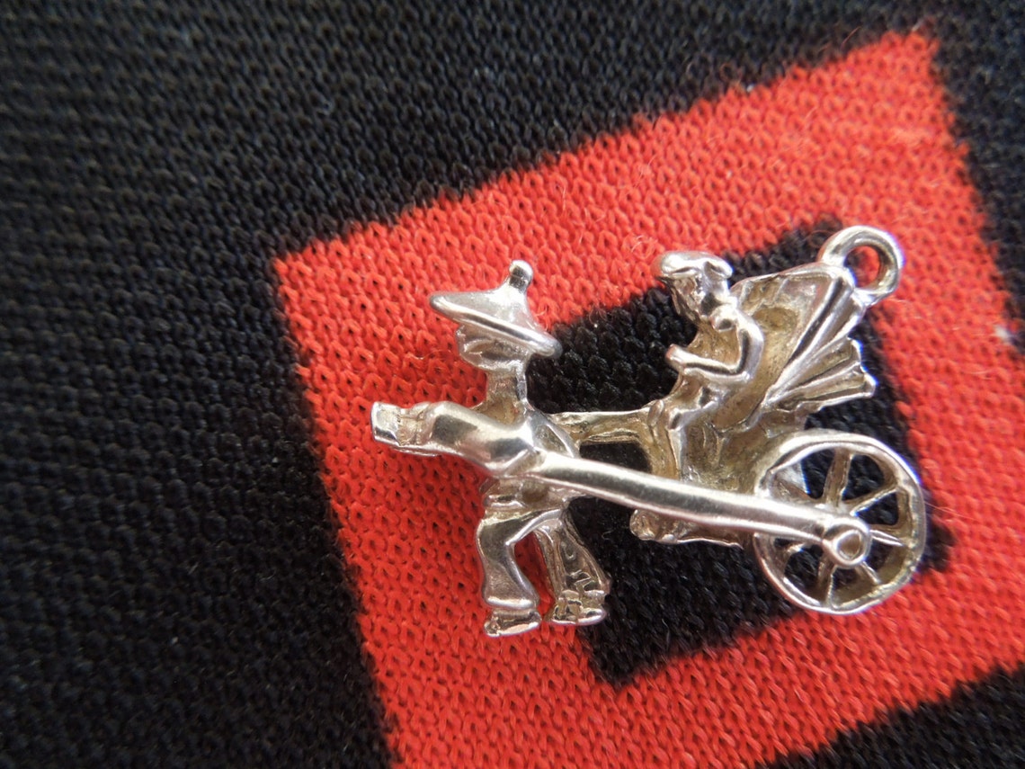 Sterling Man Pulling Rickshaw Charm With Passenger Silver Charm for ...