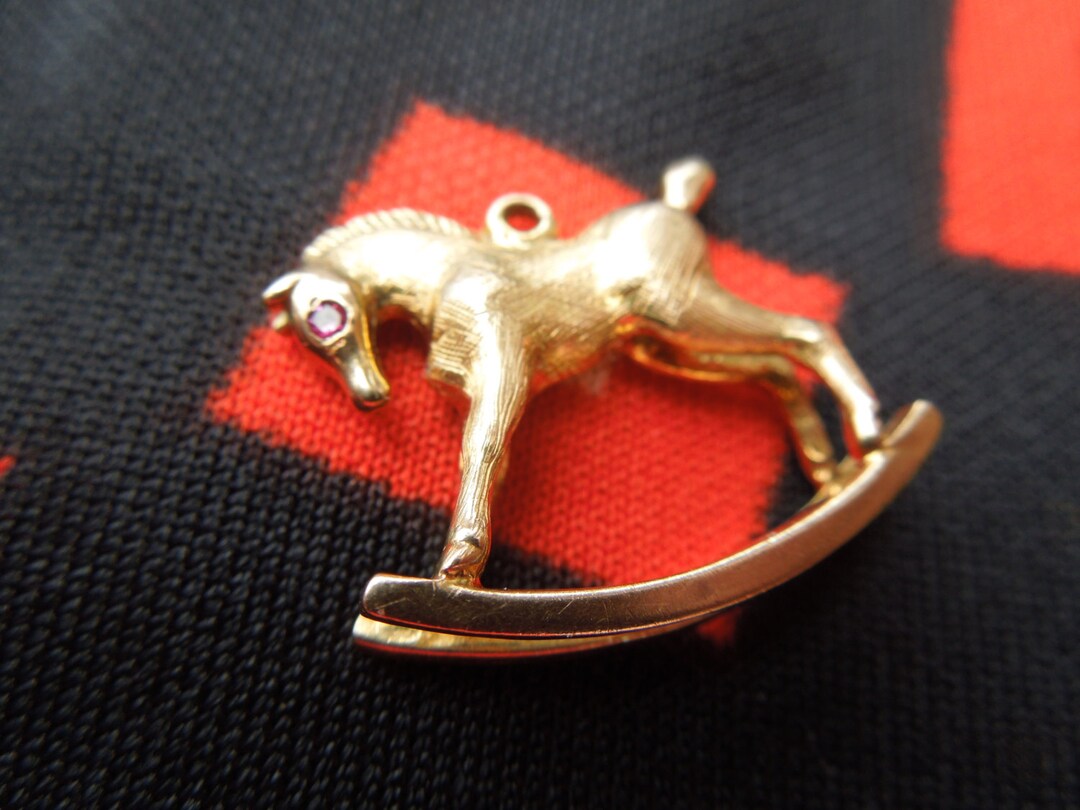 9K Gold Rocking Horse Charm 9kt Gold Figural Horse Charm for Bracelet ...