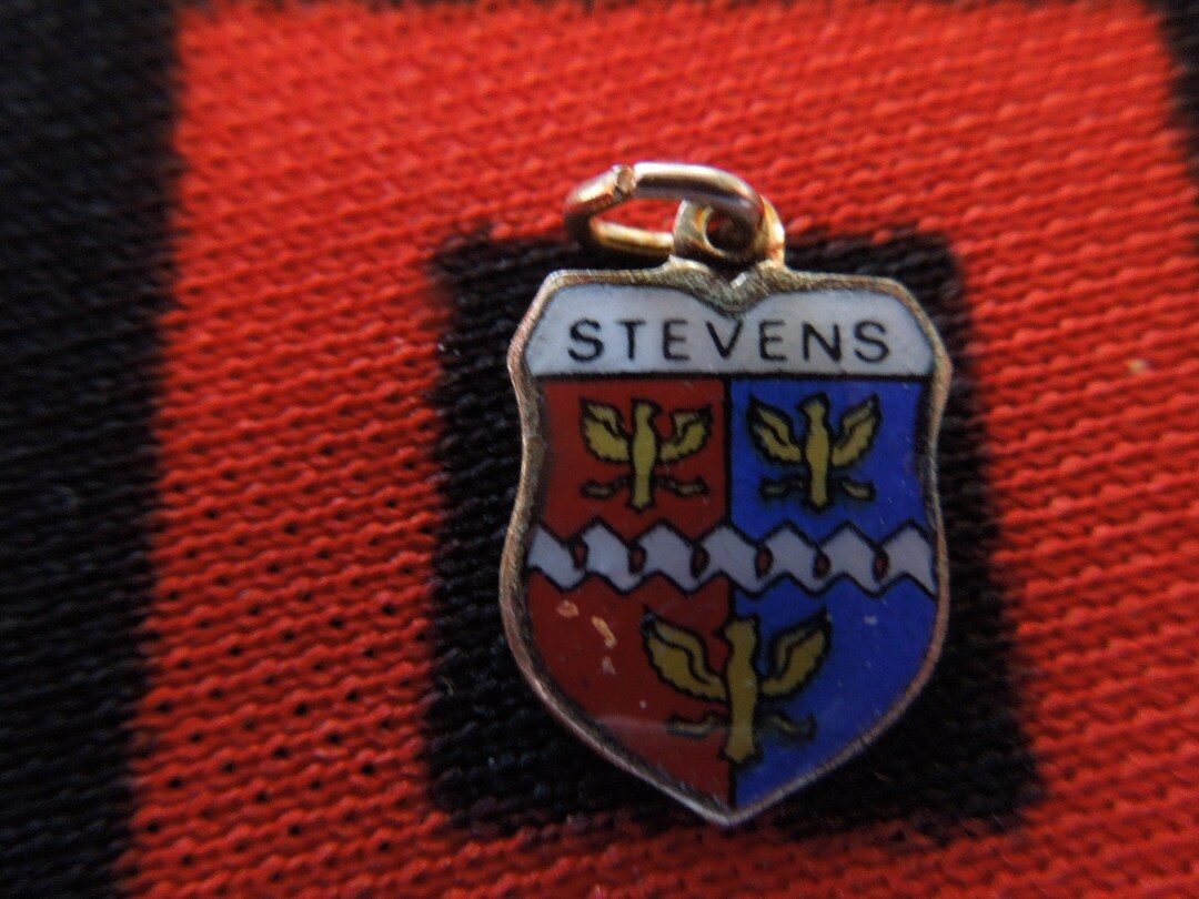 Enamel Stevens Charm Stevens Last Name Family Crest Shield Silver Plate ...